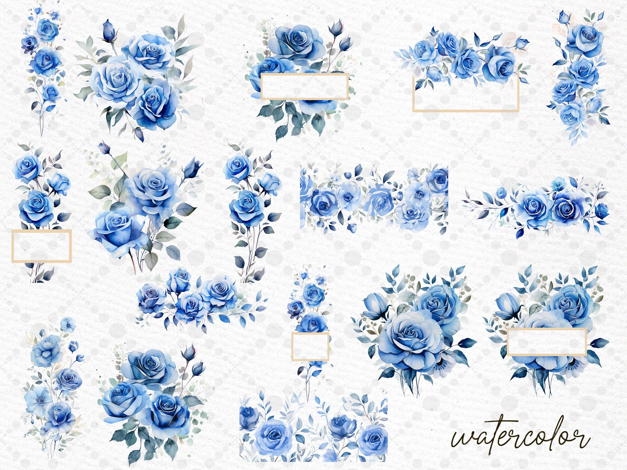 Blue Roses Watercolor Clipart: Floral Frames & Wreath (PNG) - Etsy