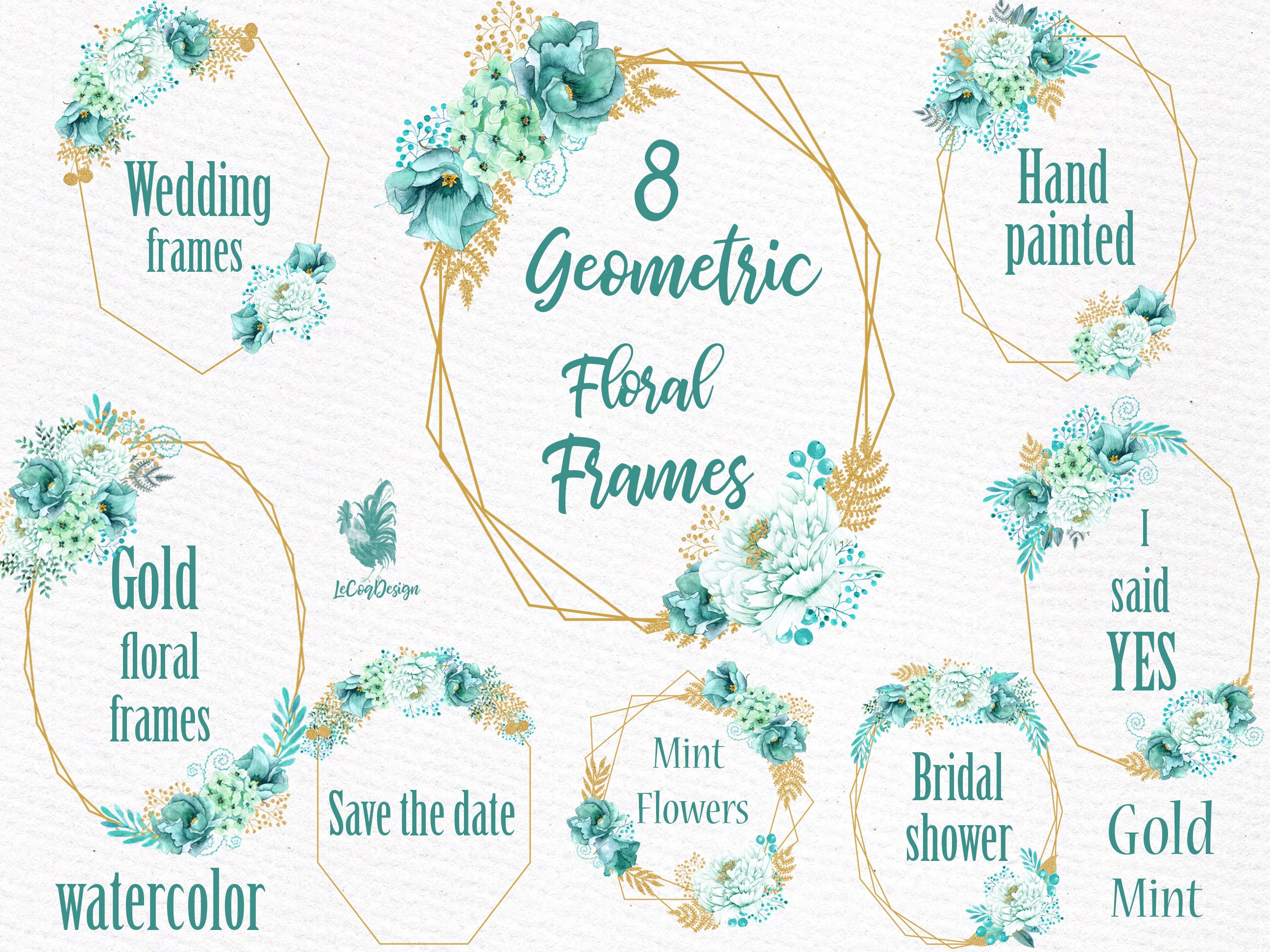 Geometric Frames Clipart: gold MINT Frames Mint | Etsy