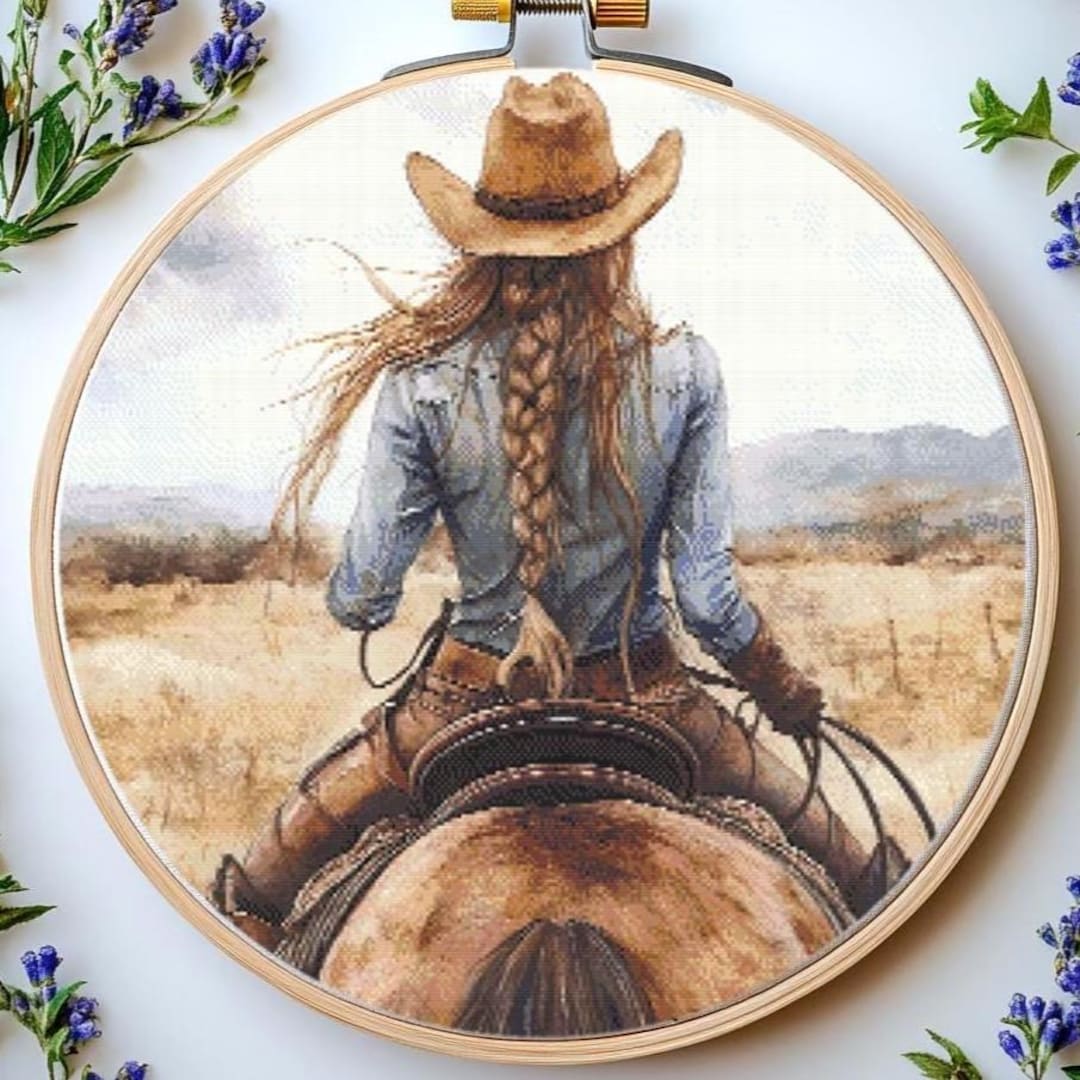 Cowgirl Riding Horse Cross Stitch Pattern: Western Embroidery (PDF) - Etsy
