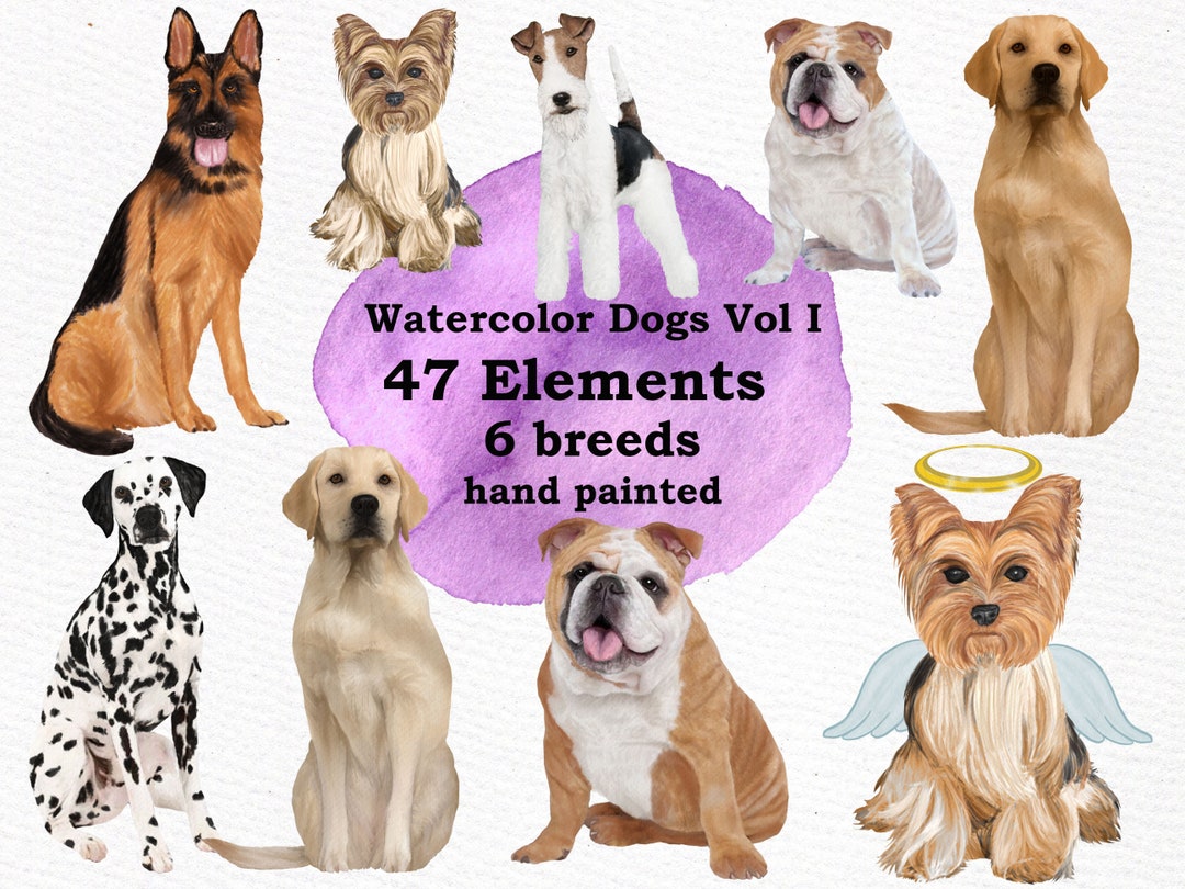 Dog Clipart: "watercolor Dogs" Dog Breeds Pet Clipart Puppies Clipart ...