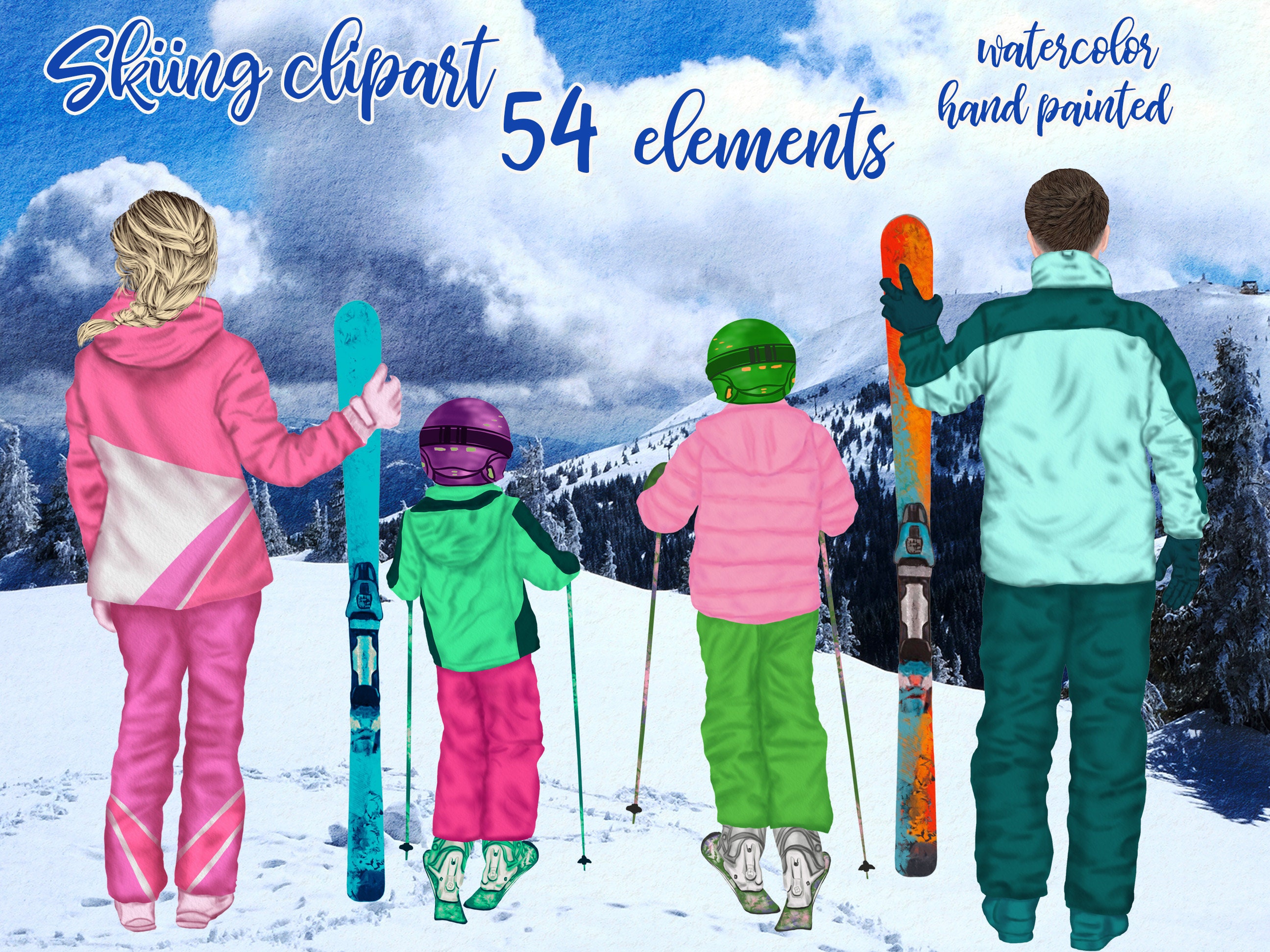 Kids Skiing Clipart
