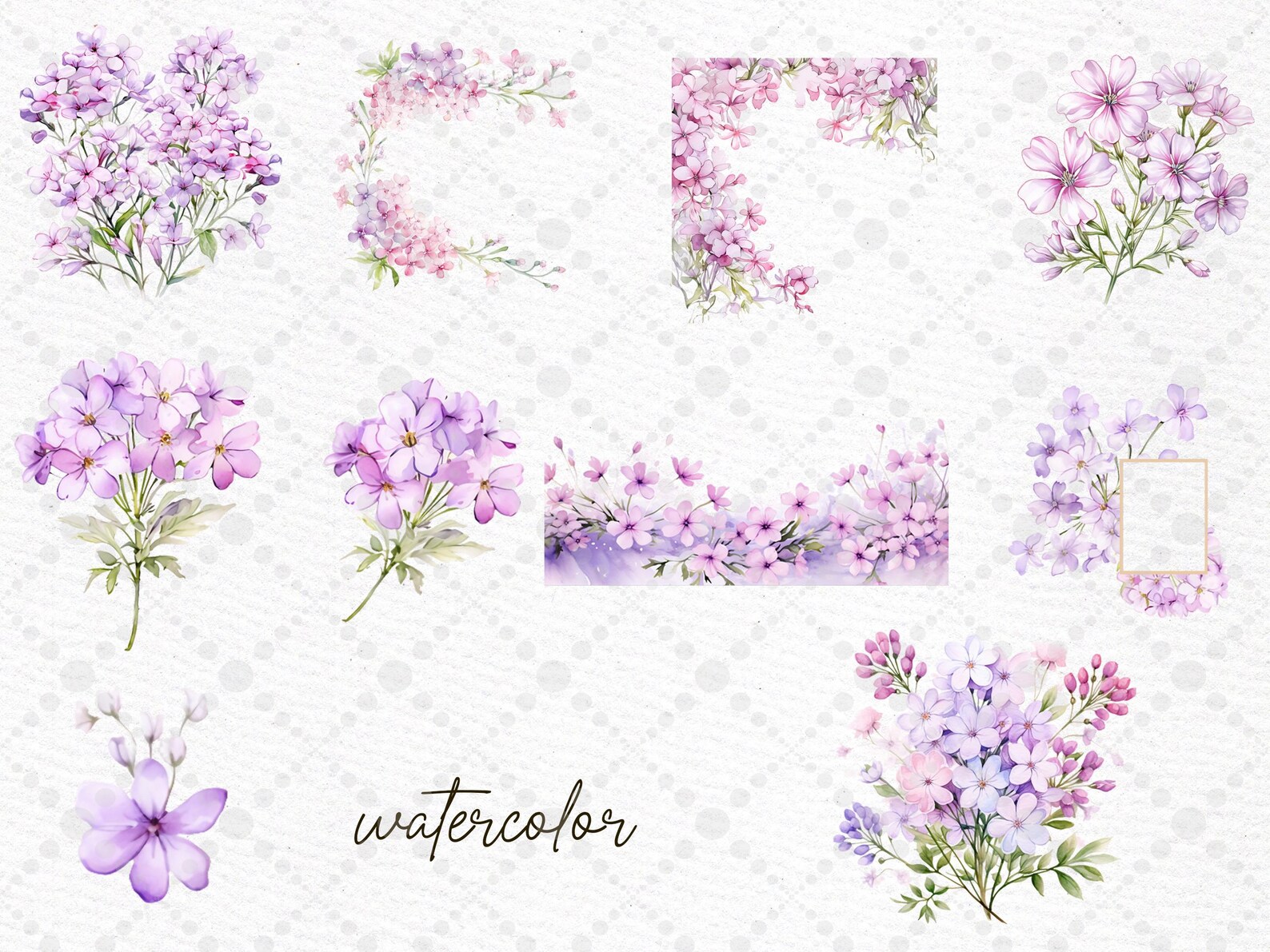 Watercolor Lilac Clipart: Pink Floral Frames & Wreaths (PNG Digital ...