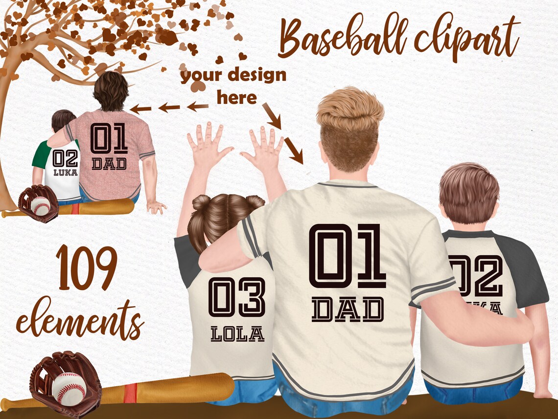 Baseball Dad Clipart: father AND Kids Father's - Etsy