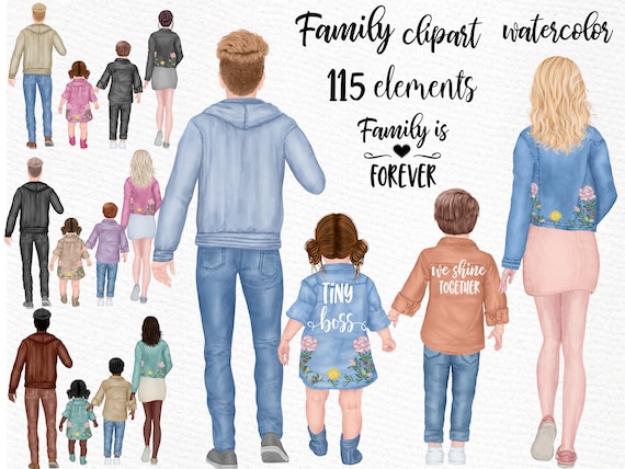 Family Clipart: parents AND Kids Dad Mom Children - Etsy