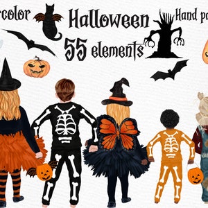 Halloween Clipart: "kids Halloween" Kids in Costumes Bones Costumes ...