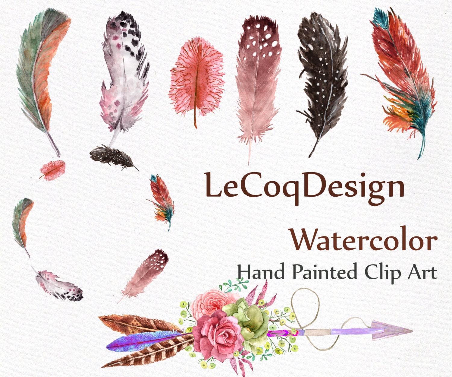 Feathers Watercolor Clipart: tribal CLIP Art - Etsy
