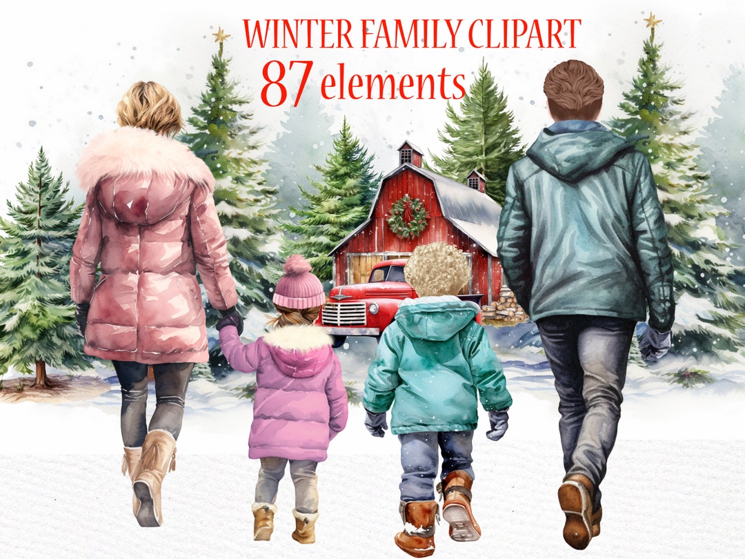 Winter Family Clipart: Christmas Pine Forest Scene (87 PNG Files) - Etsy