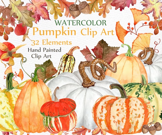 Watercolor Pumpkin Clipart: autumn Clipart Fall - Etsy