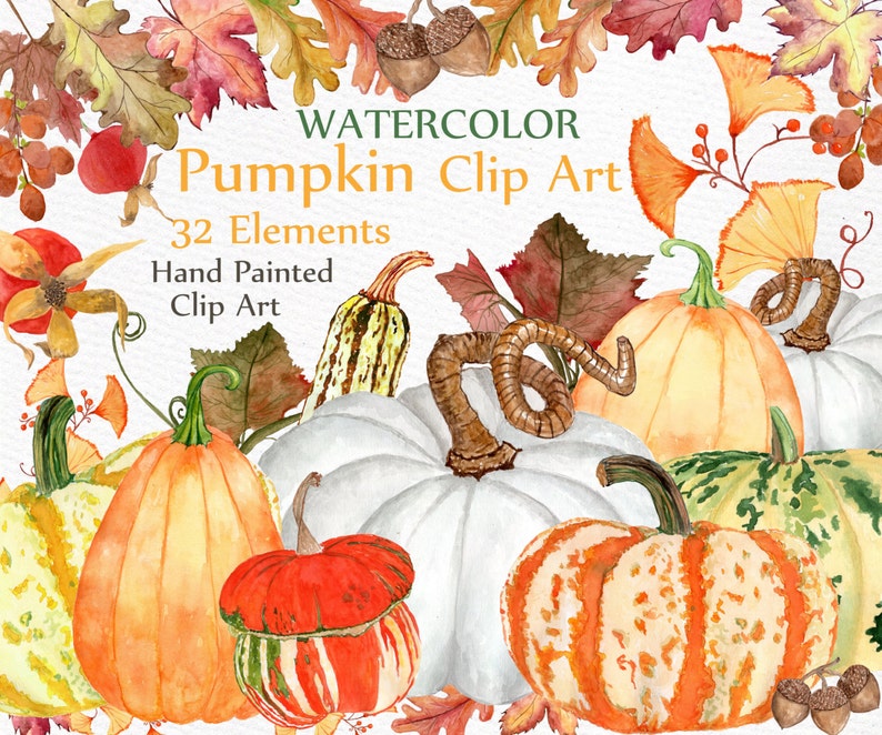 Watercolor Pumpkin Clipart: autumn Clipart Fall - Etsy