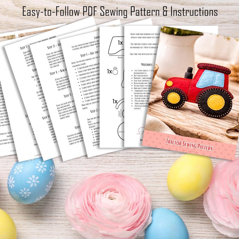 Felt Tractor Sewing Pattern PDF, Farm Tractor Plush Tutorial, DIY Felt ...