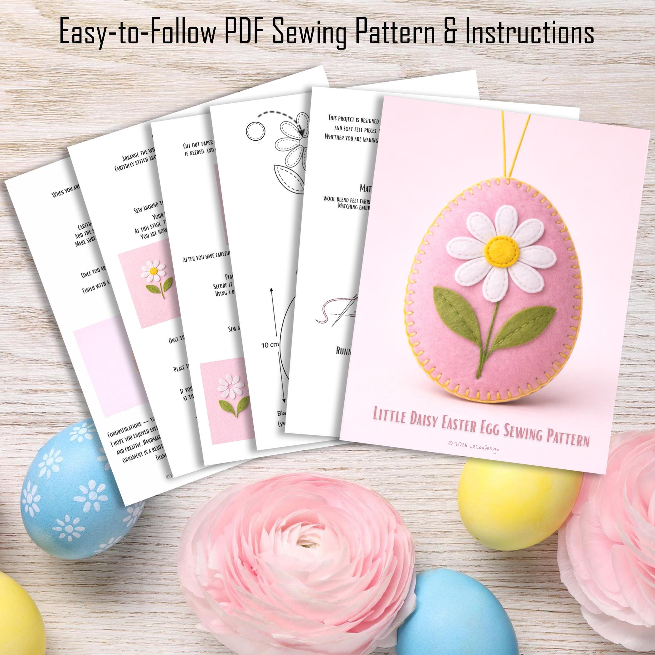 Felt Easter Egg PDF Sewing Pattern, Flower Easter Eggs Ornaments, Felt ...