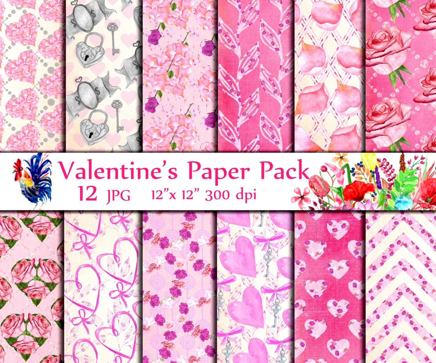 Valentine Digital Papers: HEART DIGITAL PAPERS | Etsy