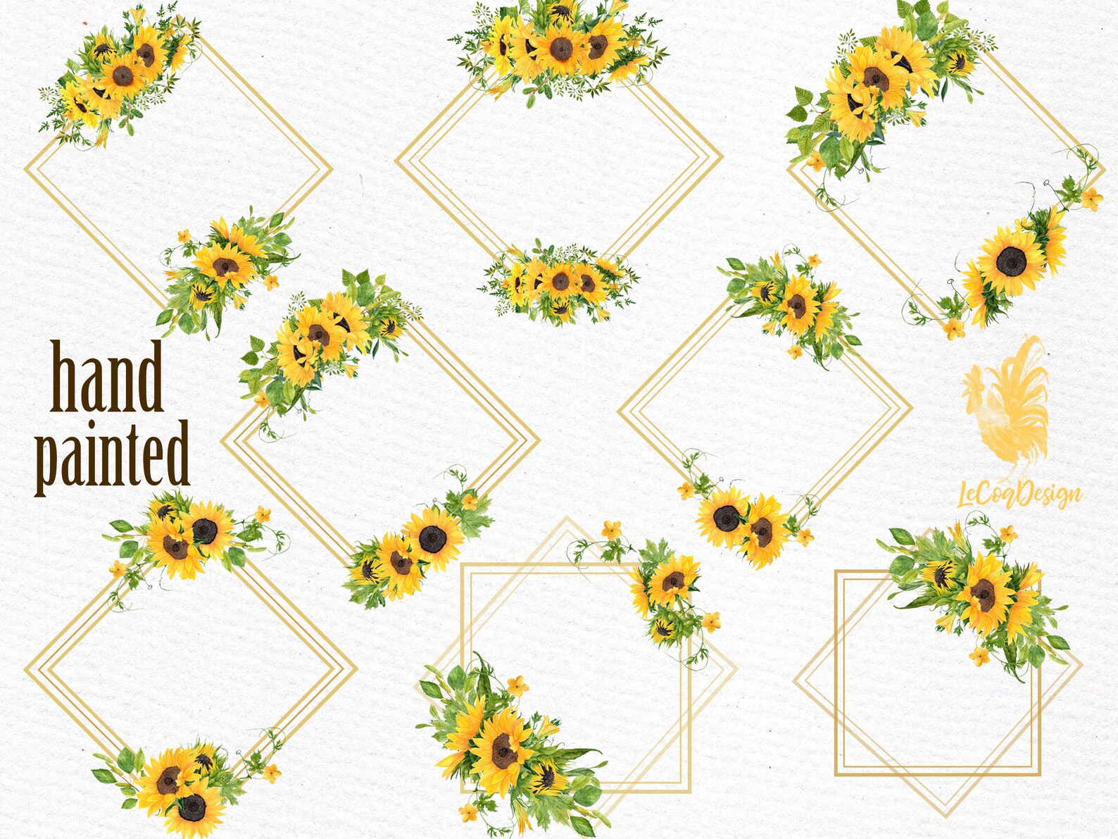 Geometric Frames Clipart: "sunflowers Frames" Watercolor Flowers Modern ...