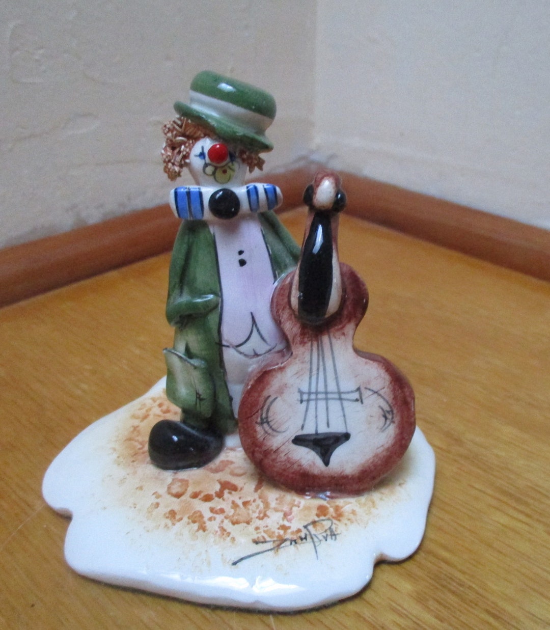 Vintage 70's, Unique Clown in Green With Cello String Bass Hand Signed ...