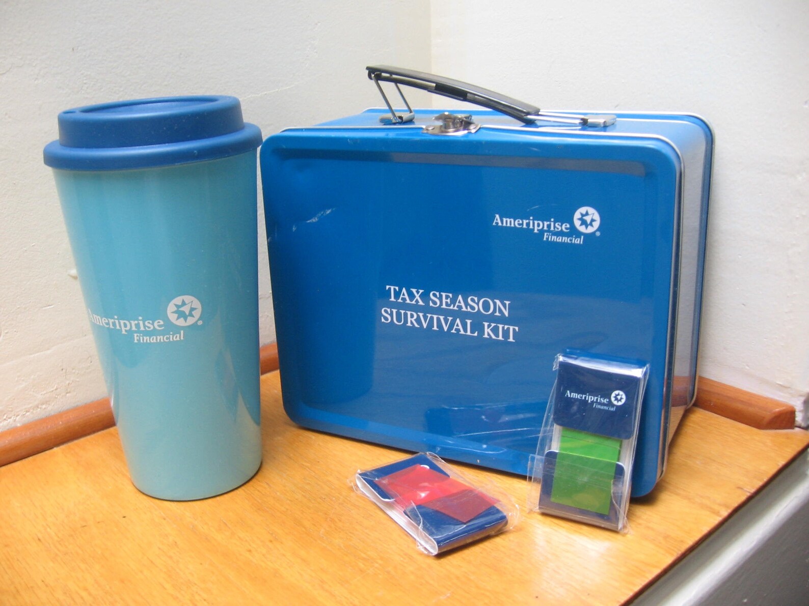 Unique Set, "tax Season Survival Kit": Blue Metal Box and Thermal Cap ...