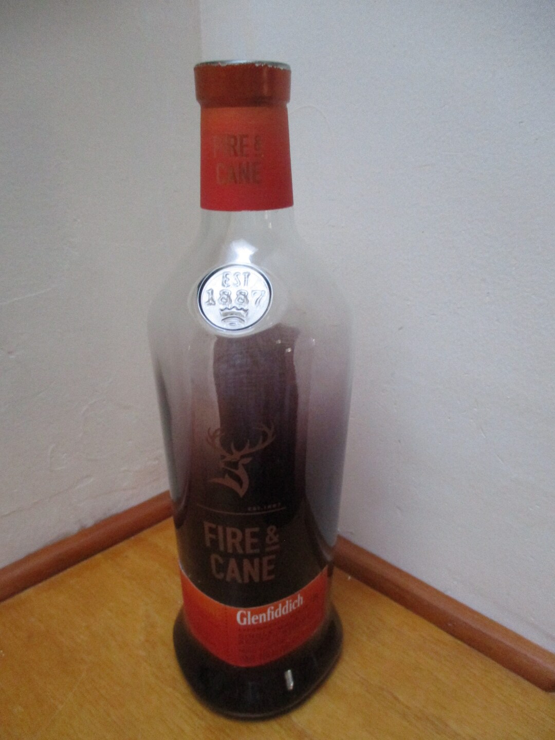 Empty Bottle Fire and Cane, Glenfiddich Liquor Bottle for Crafts and ...