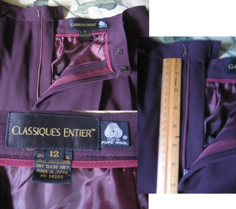 Pure Wool Pants by Classiques Entier Dark Burgundy Belted - Etsy
