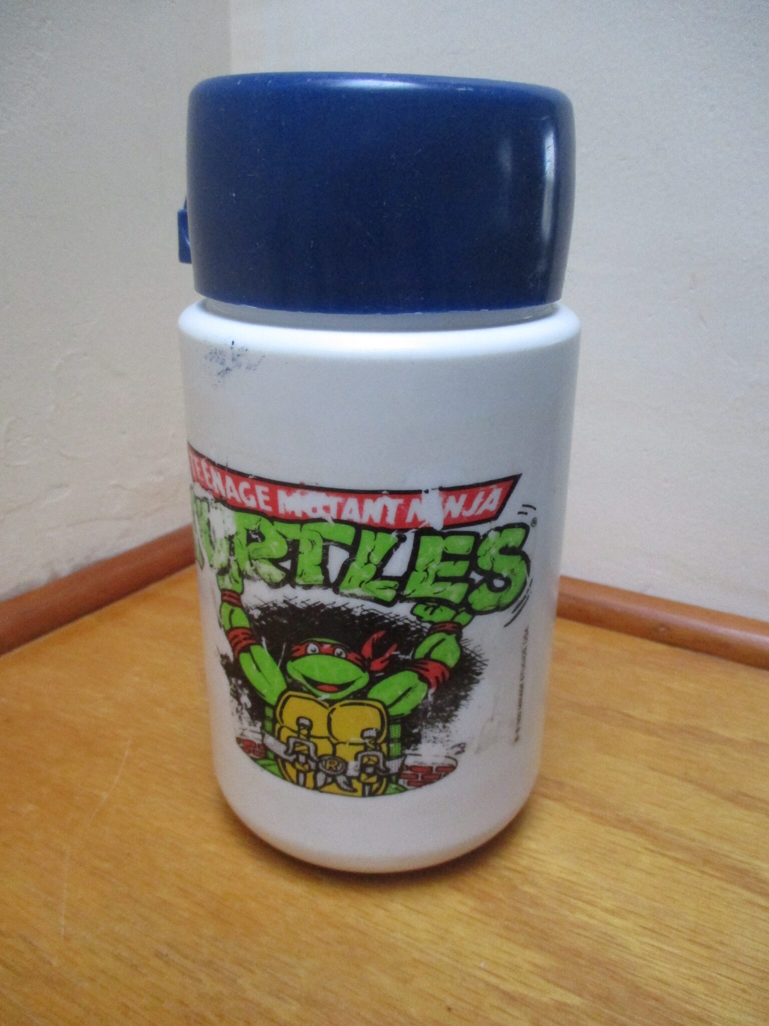 Vintage 1990, Teenage Mutant Ninja Turtles White Thermos With Blue Cup ...