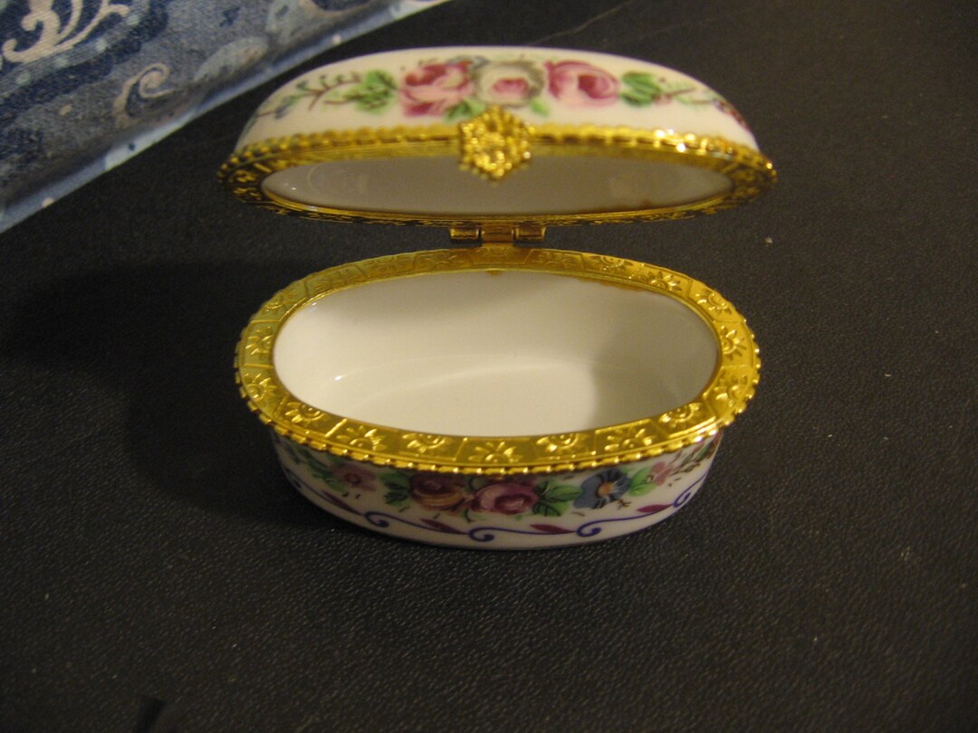 Vintage Imperial Porcelain Elegant Floral Trinket, Oval Shape Ring Box ...