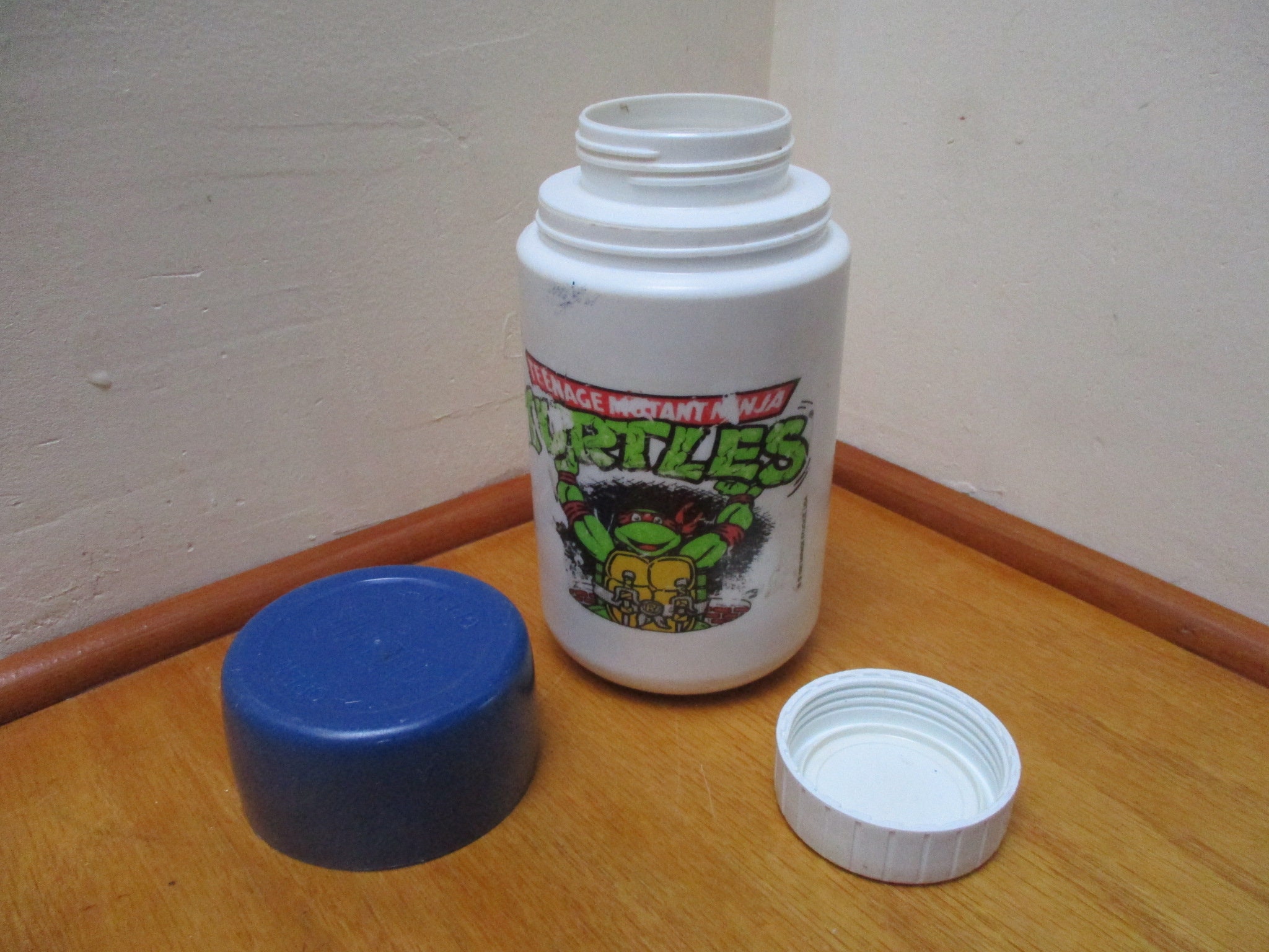 Vintage 1990, Teenage Mutant Ninja Turtles White Thermos With Blue Cup ...