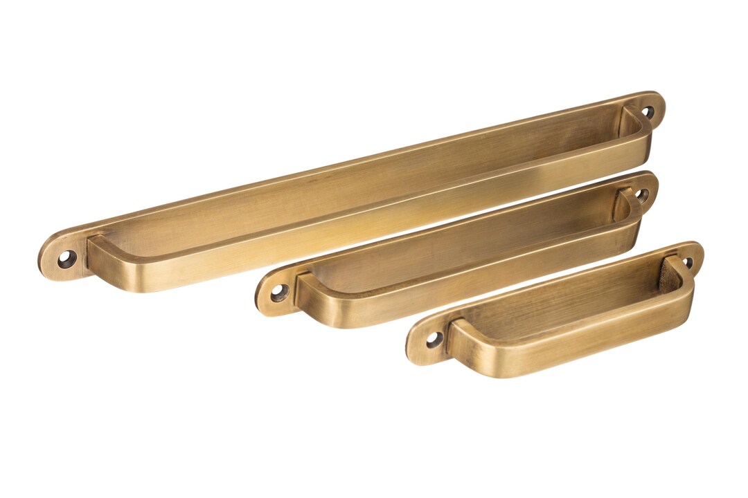 Flat Bar D-shaped Solid Brass Handles With Backplate - Available in ...