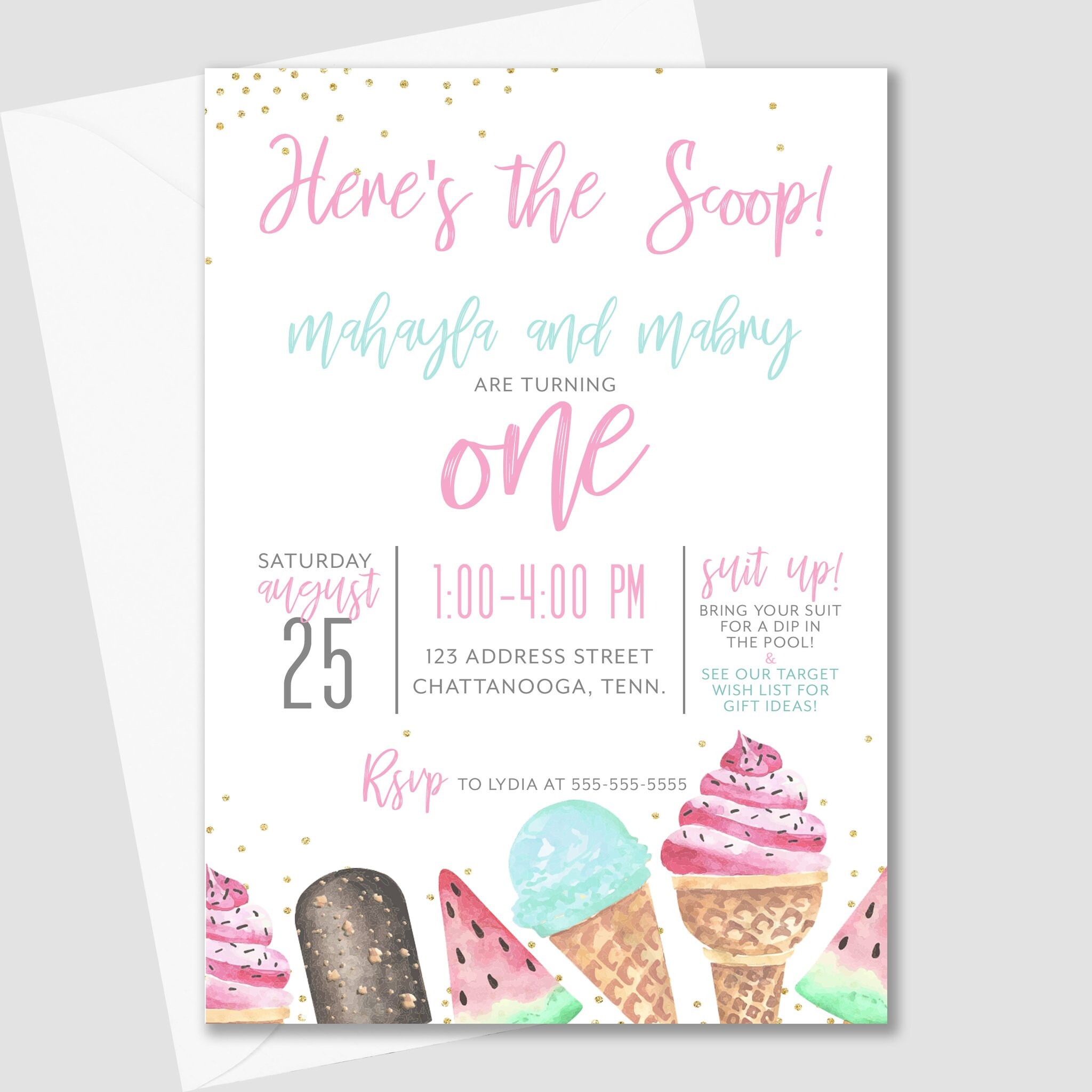 PRINTED Here's the Scoop Birthday Invitation - Etsy