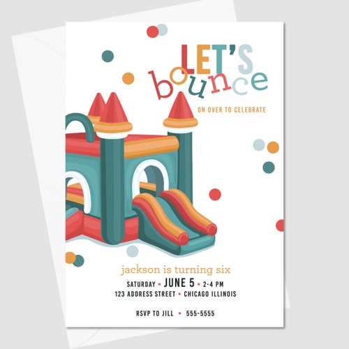 Kids Birthday Party Invitation Bounce House Invite 5x7 - Etsy
