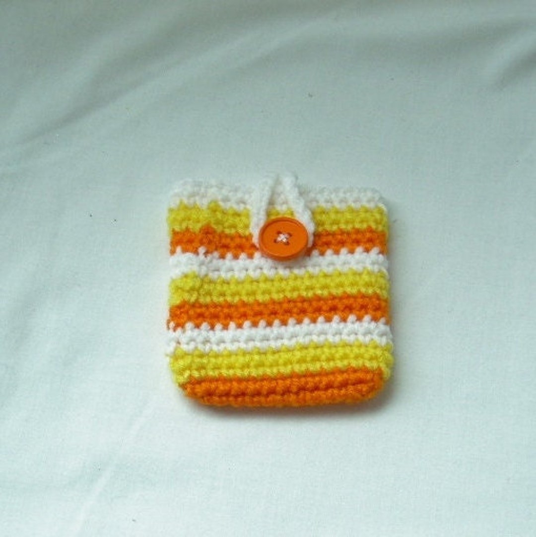 Candy Corn Striped Crochet Button Pouch, Card Holder Purse Organizer ...