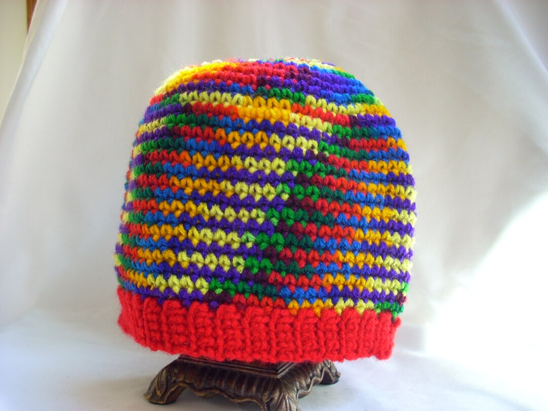 Teen Rainbow Crochet Hat, Colorful Winter Knit Hat, Bright Multicolored ...