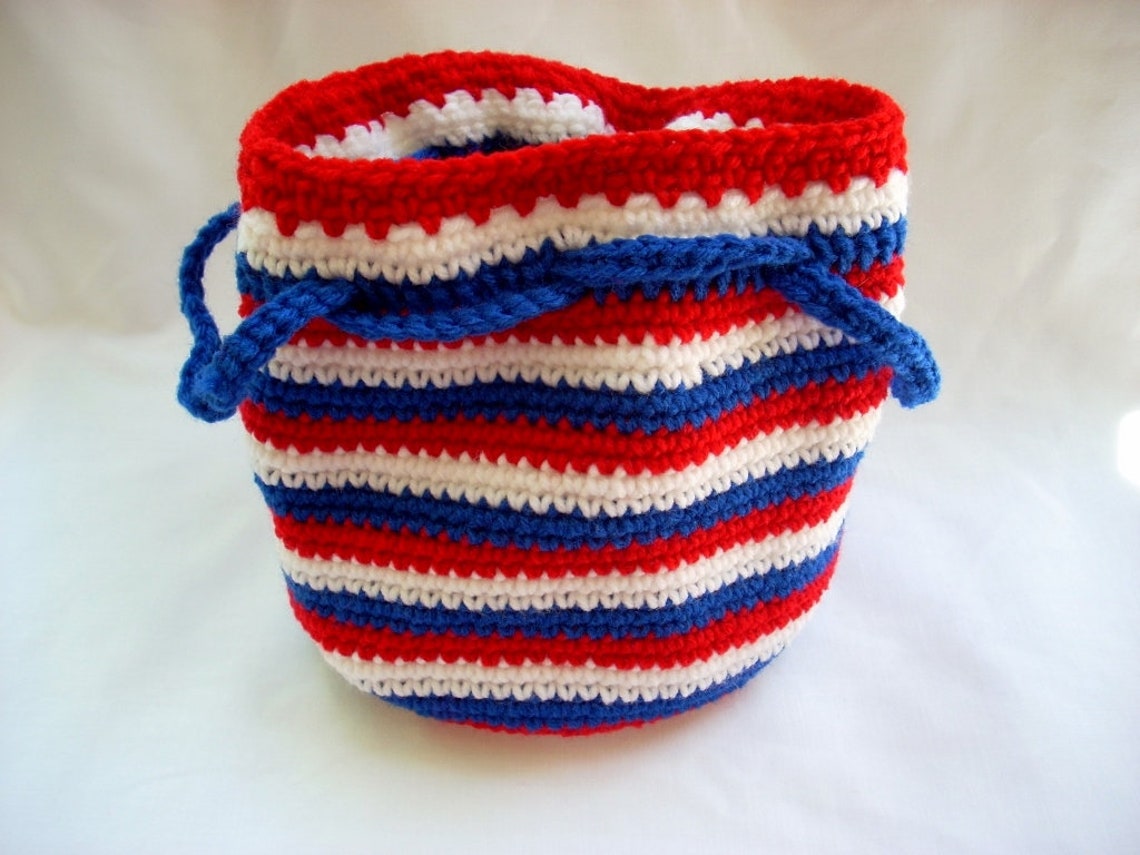 Patriotic USA Crochet Drawstring Bag Matching Fashion | Etsy