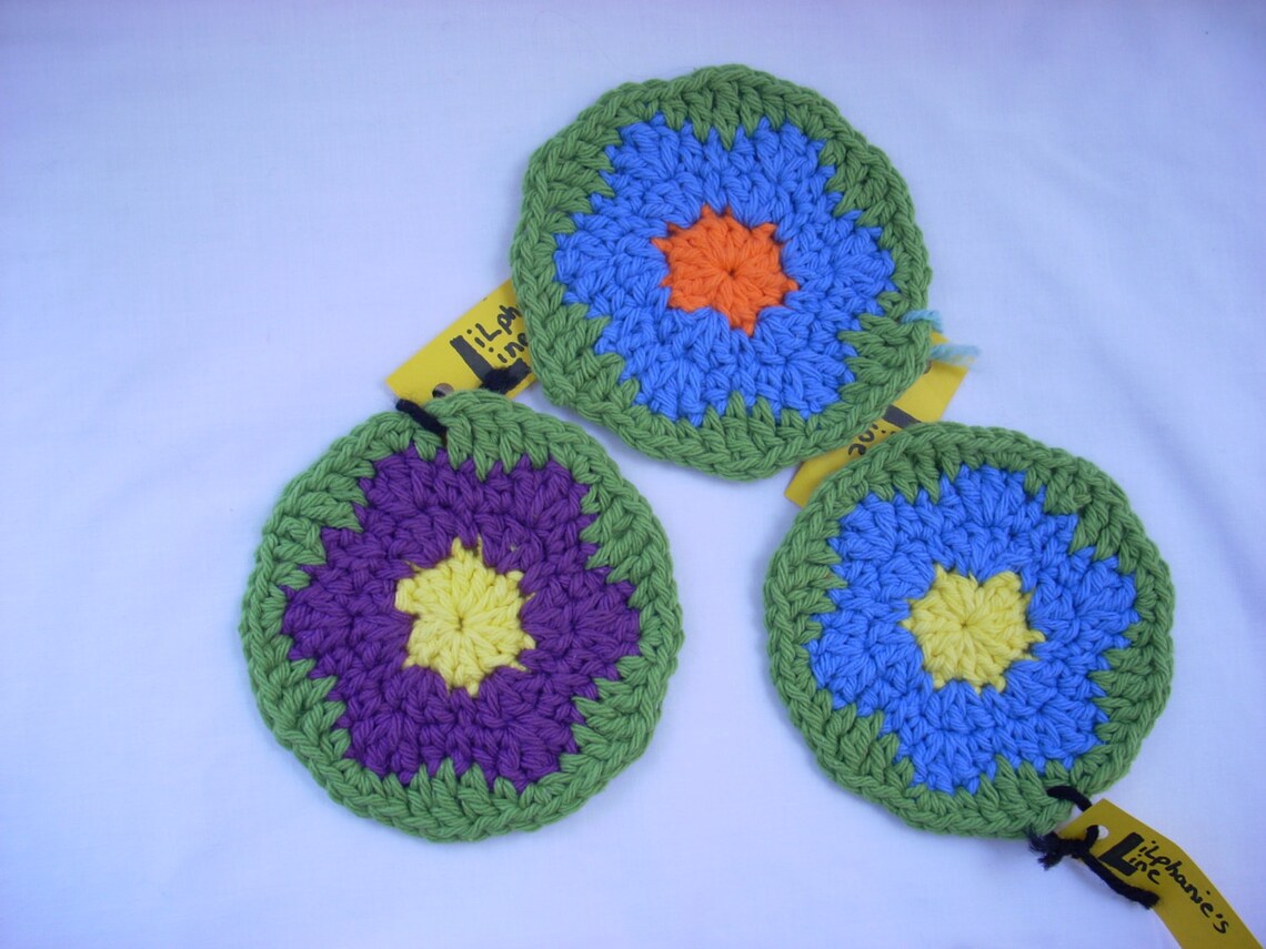 Set of 3 Flower Cotton Crochet Drink Coasters Spring Nature - Etsy