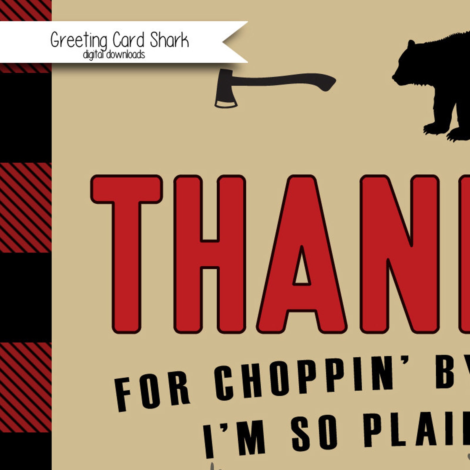 4x6 Lumberjack Thank You Card Lumberjack Theme Party Buffalo Plaid ...