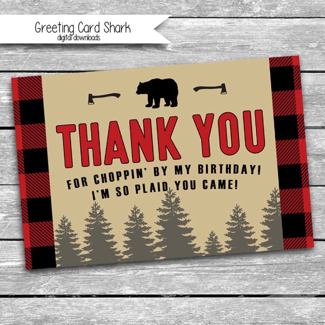 4x6 Lumberjack Thank You Card Lumberjack Theme Party - Etsy