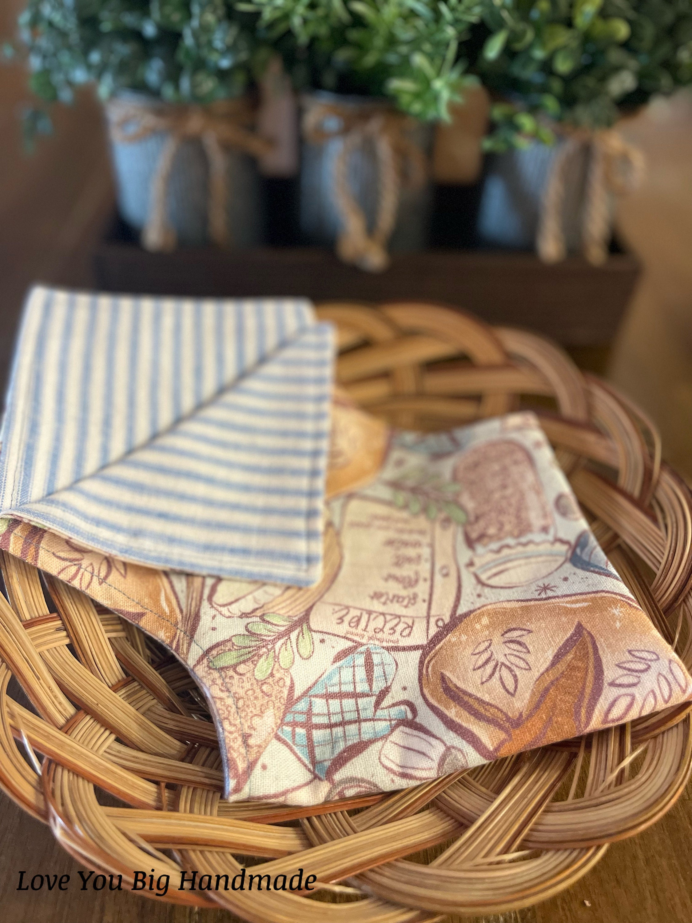 Reversible Linen Bread Basket Liner, Bread Cloth, Bread Cover, Roll ...