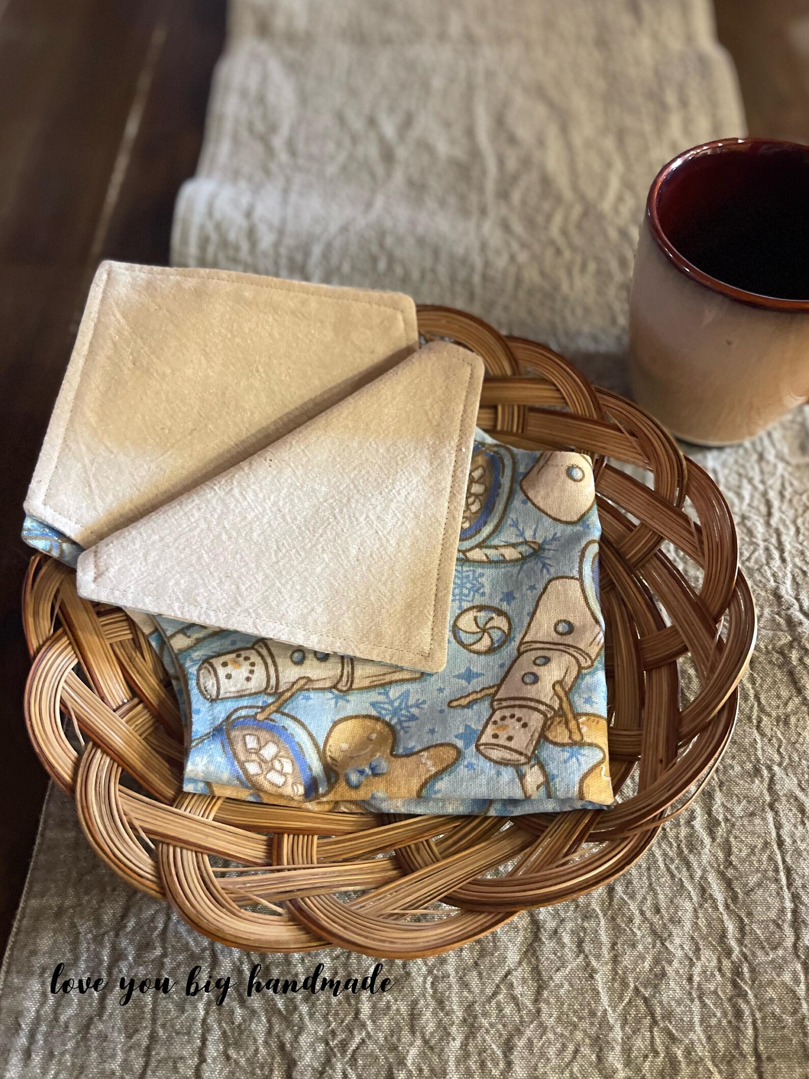 Reversible Linen Bread Basket Liner, Bread Cloth, Bread Cover, Roll ...