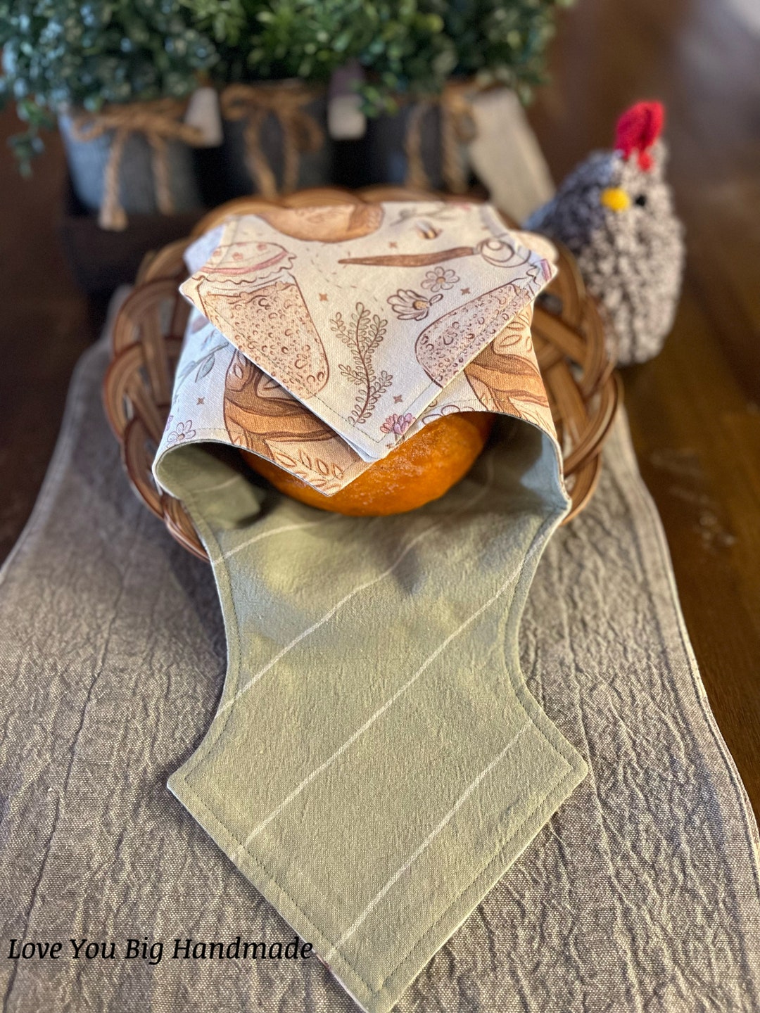 Reversible Linen Bread Basket Liner, Bread Cloth, Bread Cover, Roll ...