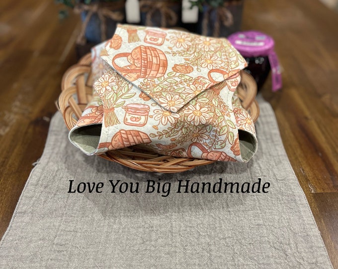 Reversible Linen Bread Basket Liner, Bread Cloth, Bread Cover, Roll ...