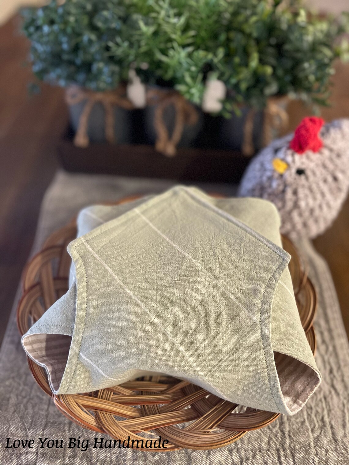 Reversible Linen Bread Basket Liner, Bread Cloth, Bread Cover, Roll ...