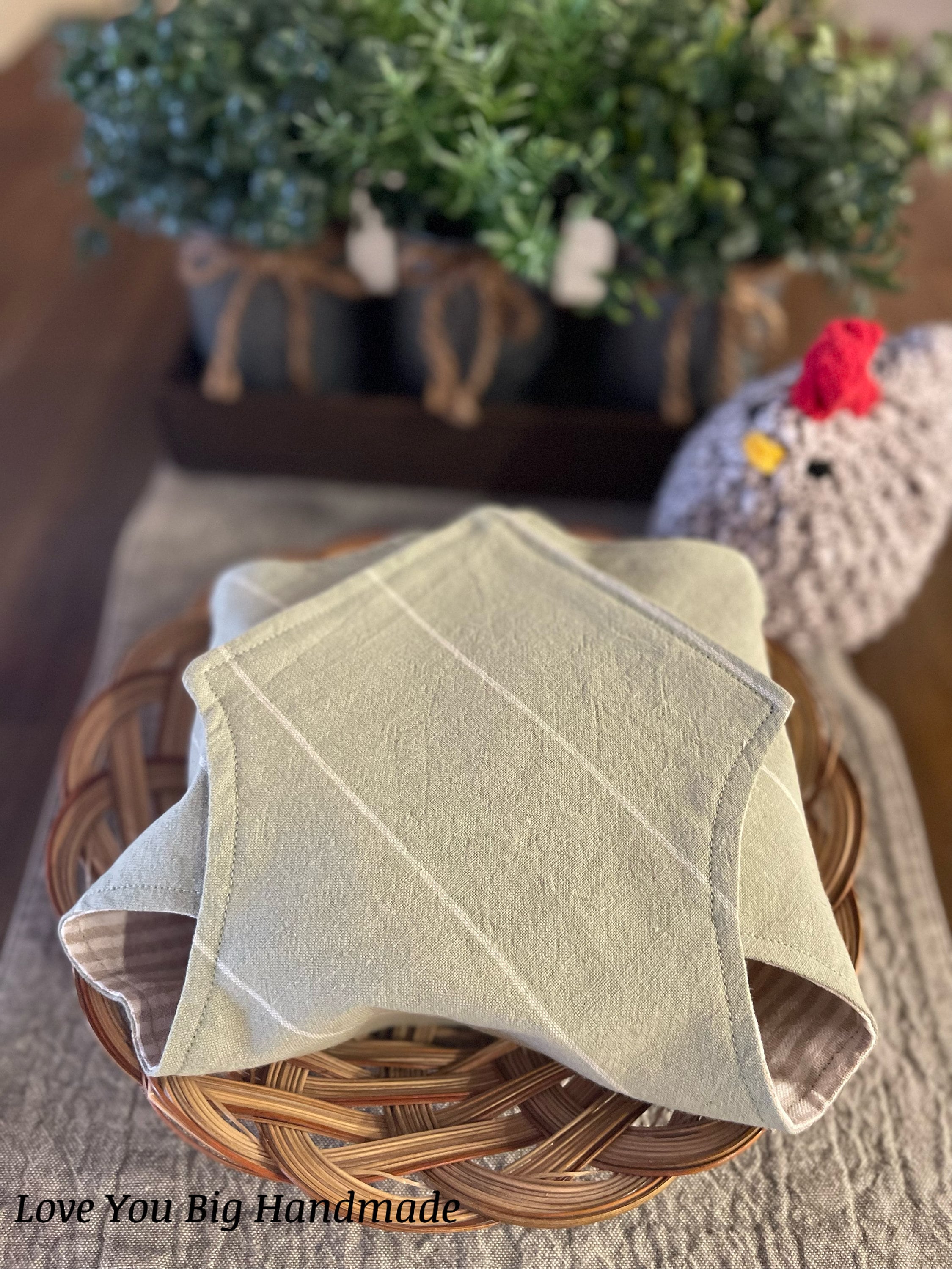 Reversible Linen Bread Basket Liner, Bread Cloth, Bread Cover, Roll ...