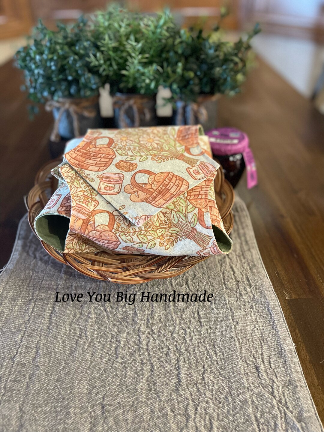 Reversible Linen Bread Basket Liner, Bread Cloth, Bread Cover, Roll ...