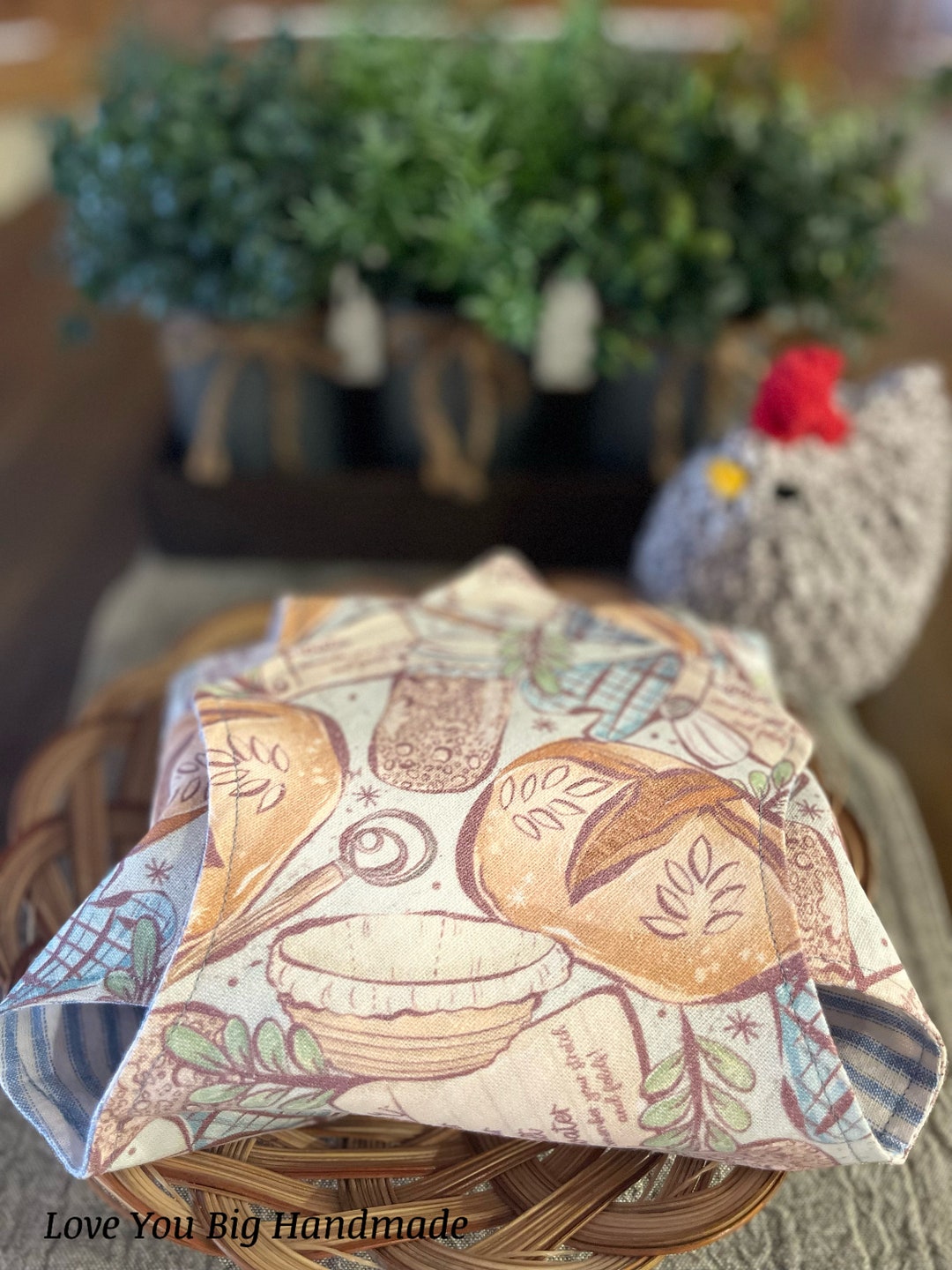 Reversible Linen Bread Basket Liner, Bread Cloth, Bread Cover, Roll ...