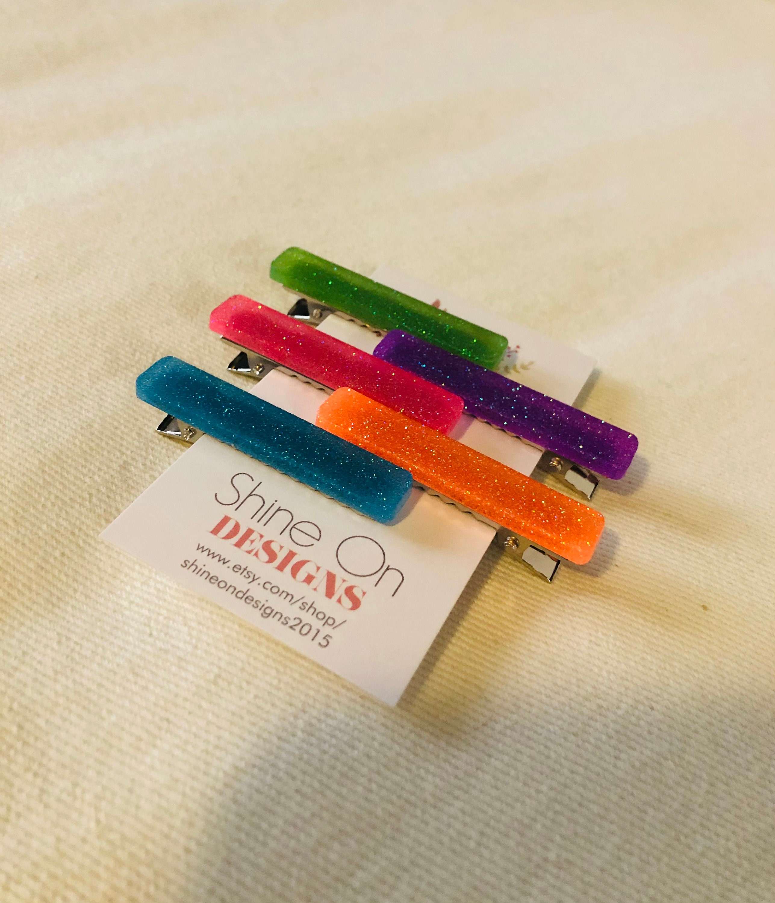 Neon Glitter Hair Clip Set Clips Resin Neon Hair Clips | Etsy