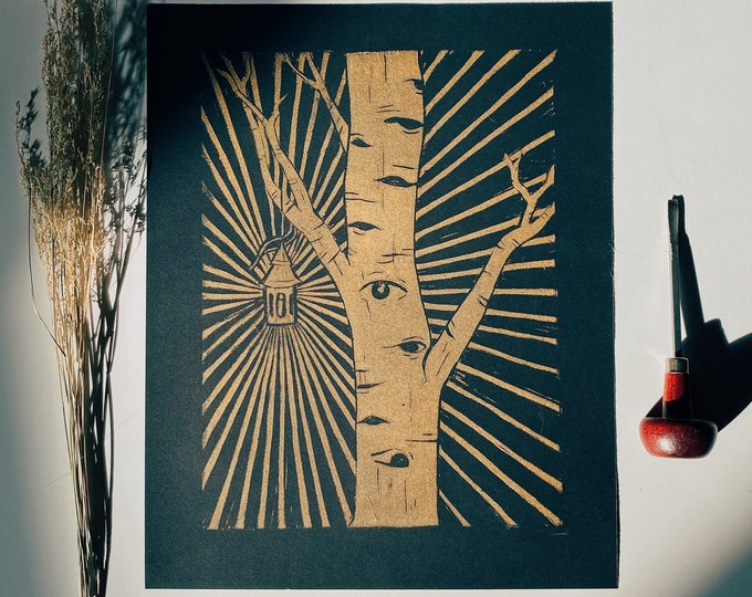 The Watchful Tree Fine Art Block Print 10 X 8 Limited | Etsy