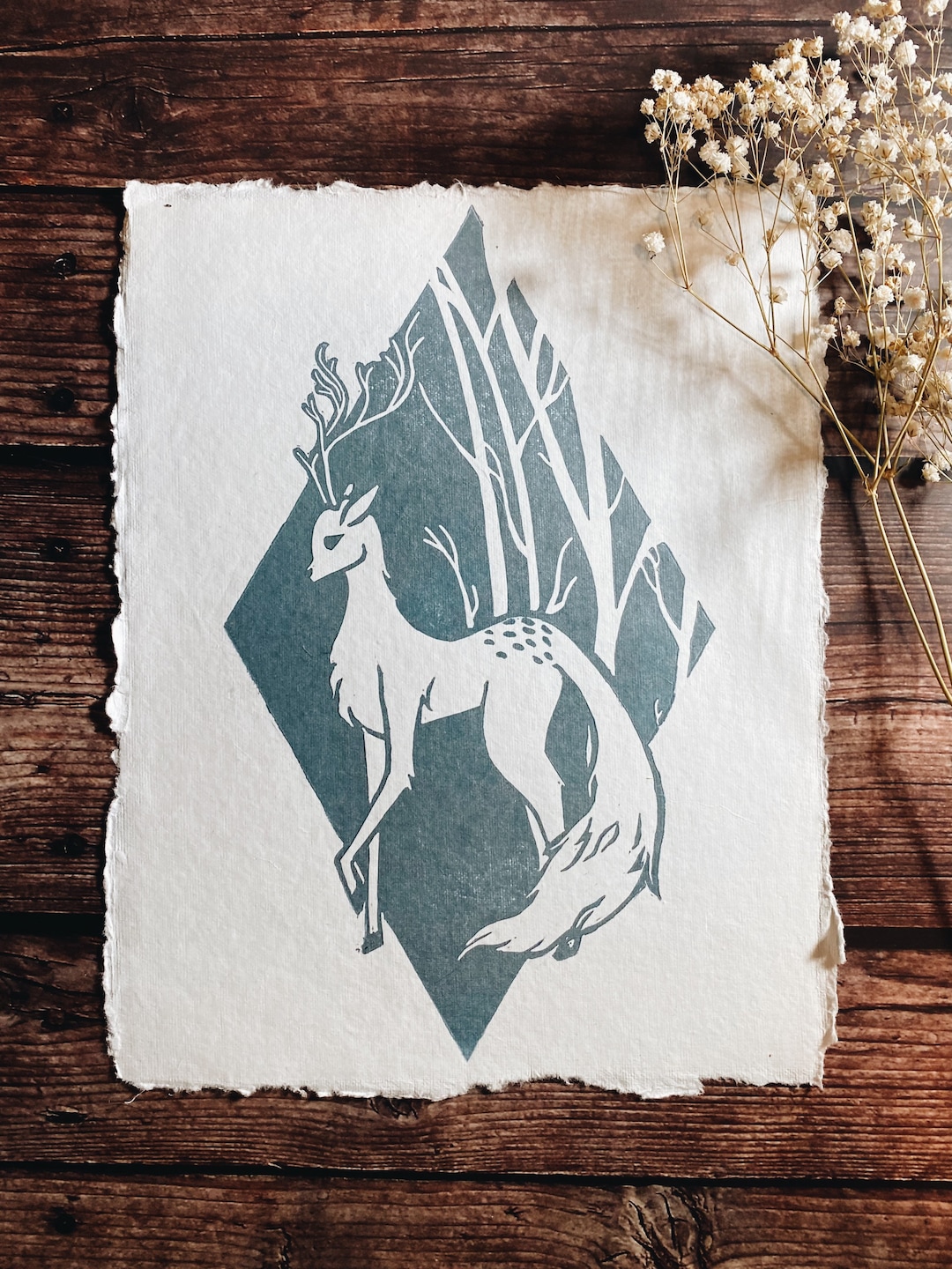 Deerfox | Hilda Inspired Linocut Print 12 X 9” - Etsy