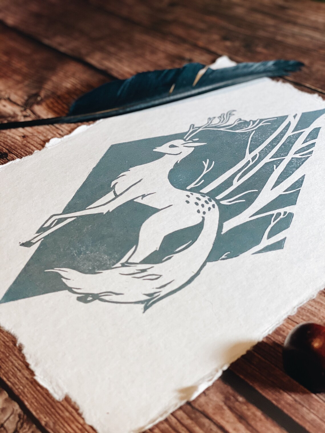 Deerfox Hilda Inspired Linocut Print 12 X 9 | Etsy