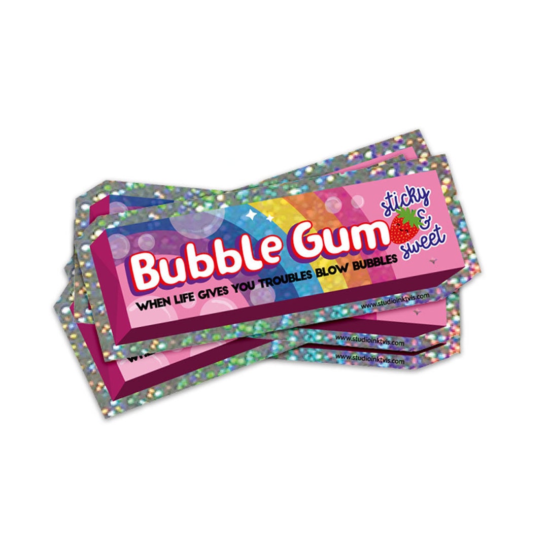 Cute Bubblegum Glitter Sticker With Rainbow . Bubbly Gift or Present ...