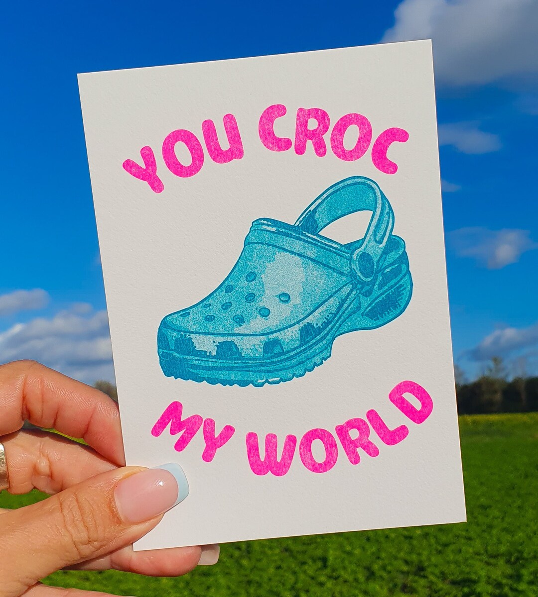 You Croc My World Risograph Anniversary Valentines Card in Neon Colors ...