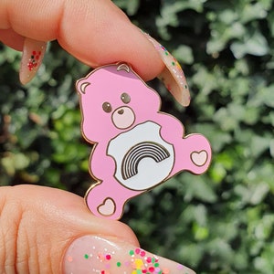 Pink Care Bear Enamel Pin With Rainbow. Enamel Lapel Pin Care Bear is a ...