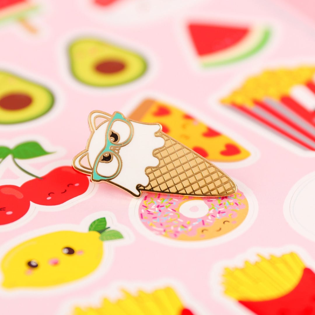 Cat Ice Cream Pin is a Cute Gift for a Cat Lover. This Kitty Enamel ...