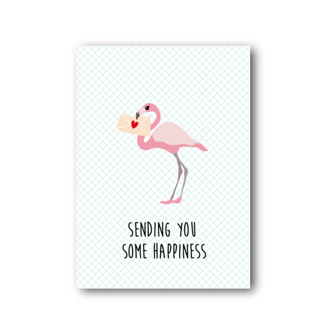 Cute Flamingo Card With Text Sending You Some Happiness. Great Everyday ...